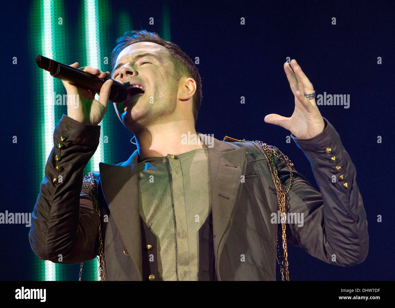 Shane Filan of Westlife performs live on stage at the SECC during their ...