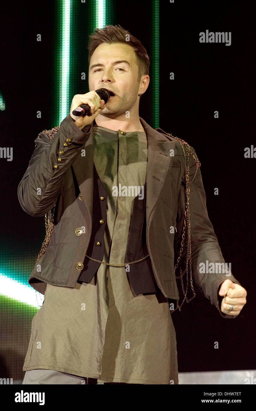 Shane Filan of Westlife performs live on stage at the SECC during their ...