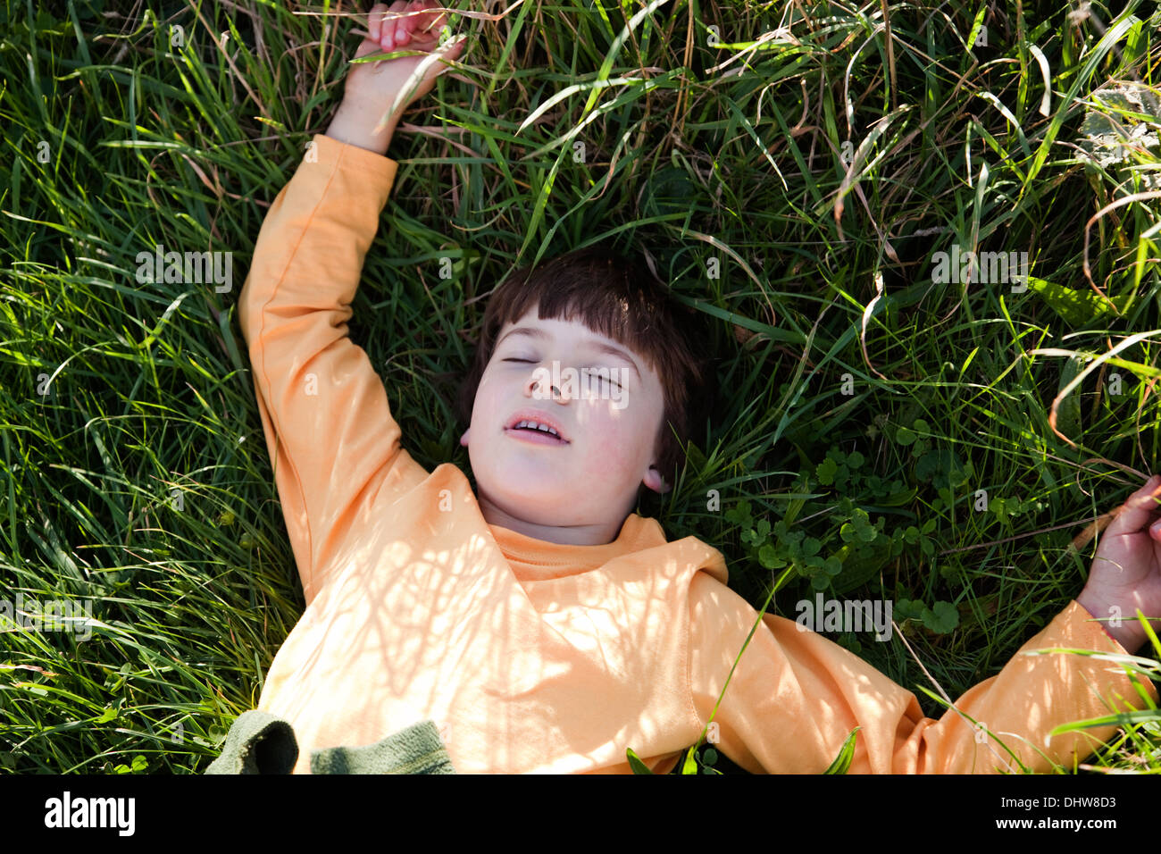 boy sleeping in grass Stock Photo - Alamy