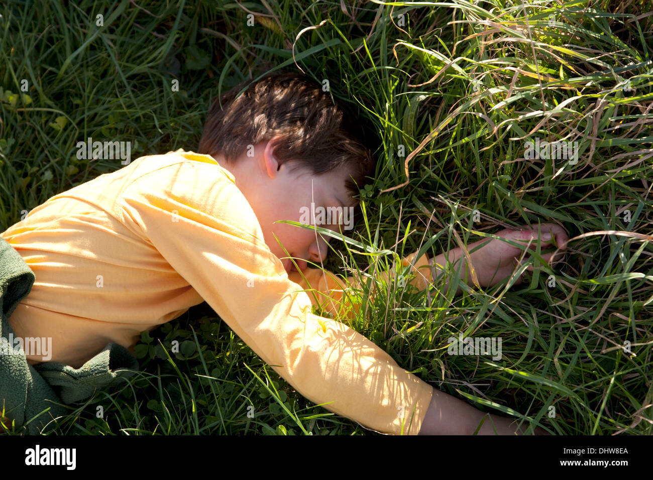 boy sleeping in grass Stock Photo - Alamy