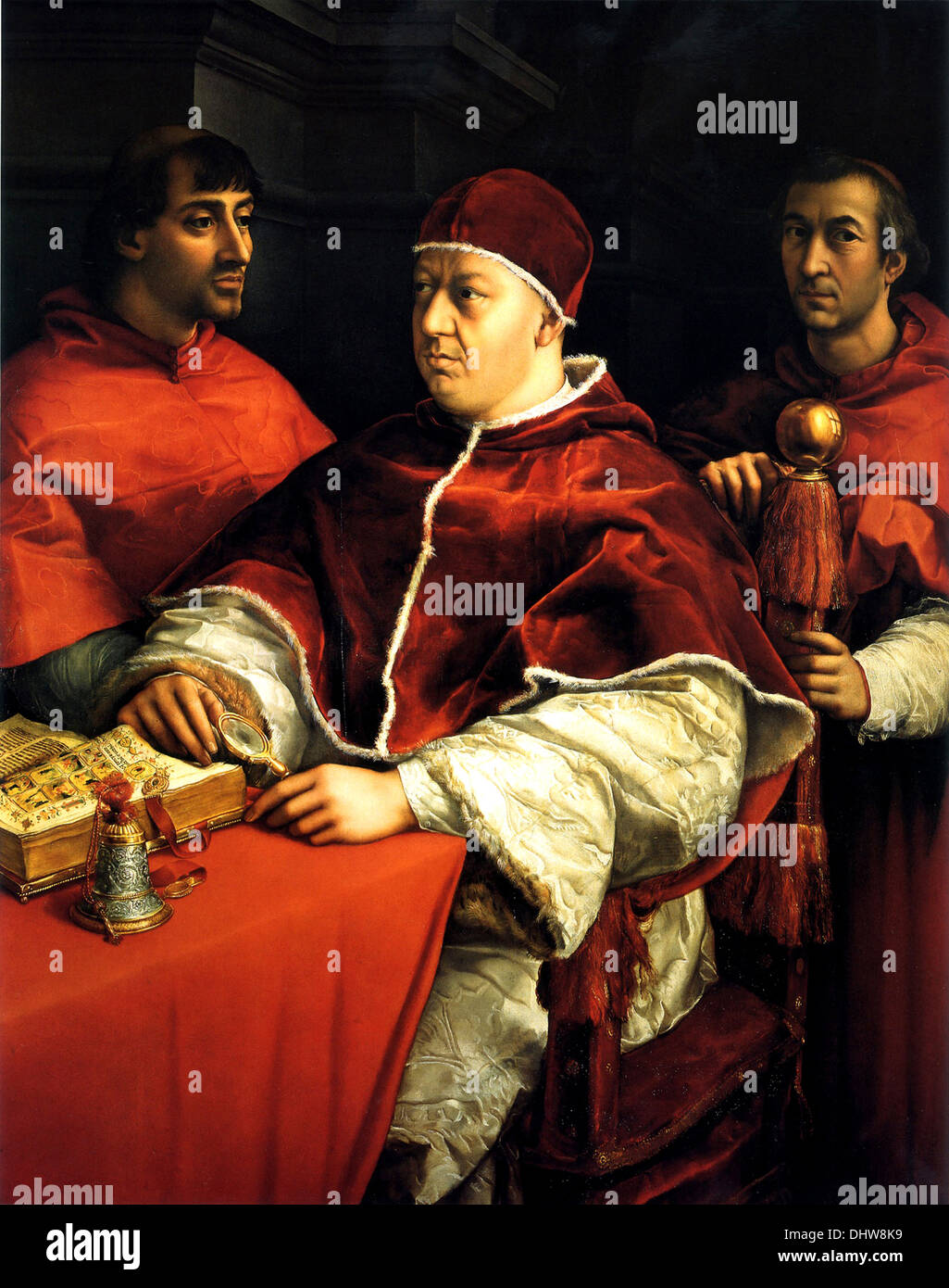 Portrait of Pope Leo X with two Cardinals Giulio de Medici and Luigi de ...