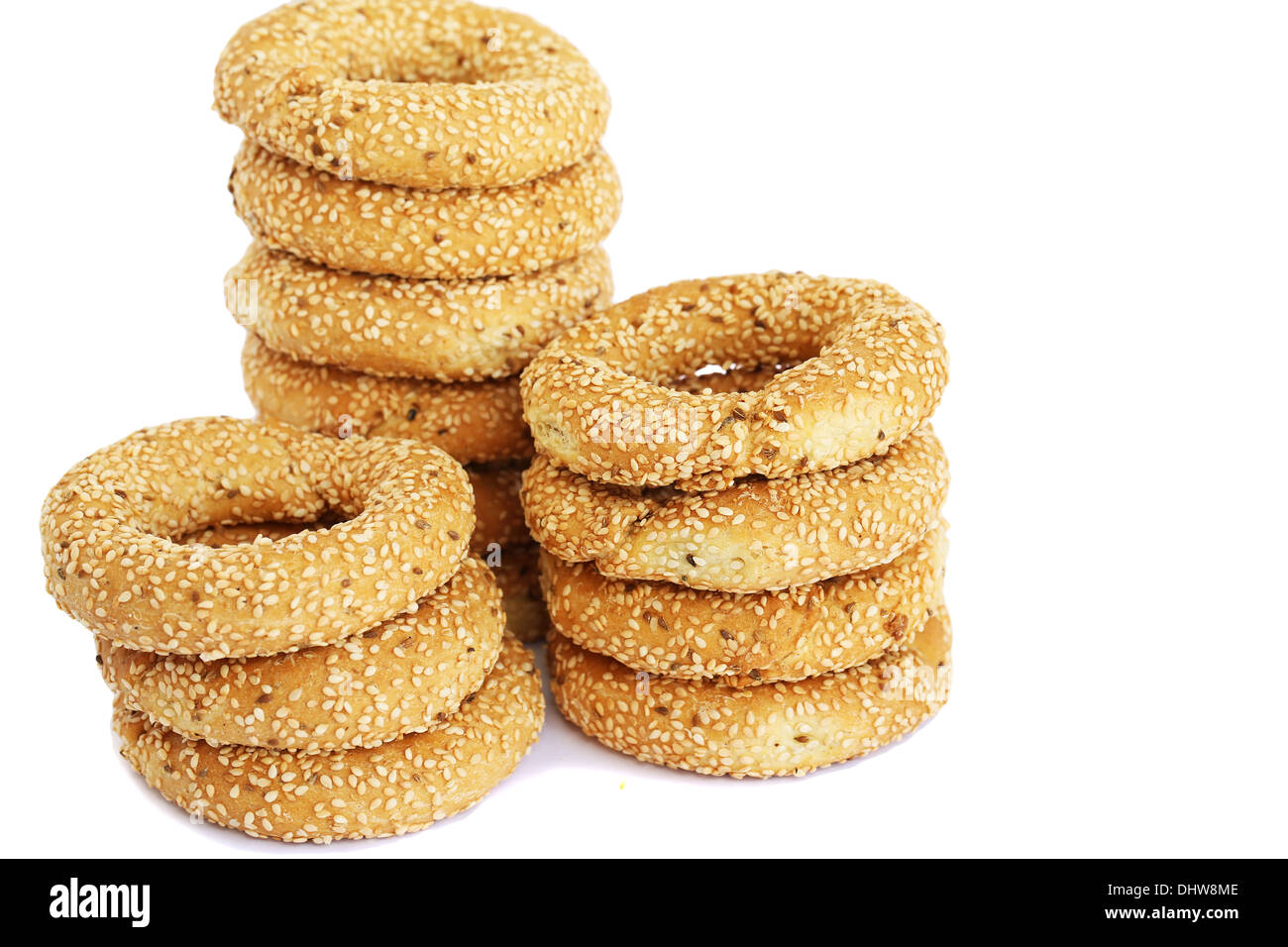 Stacks of round rusks isolated on white background Stock Photo - Alamy