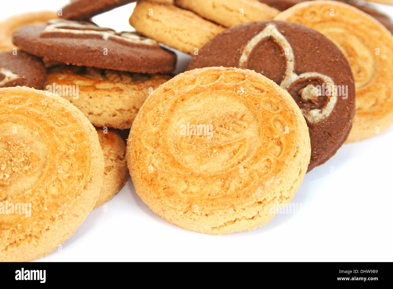 Brown and beige cookies isolated on white background Stock Photo - Alamy