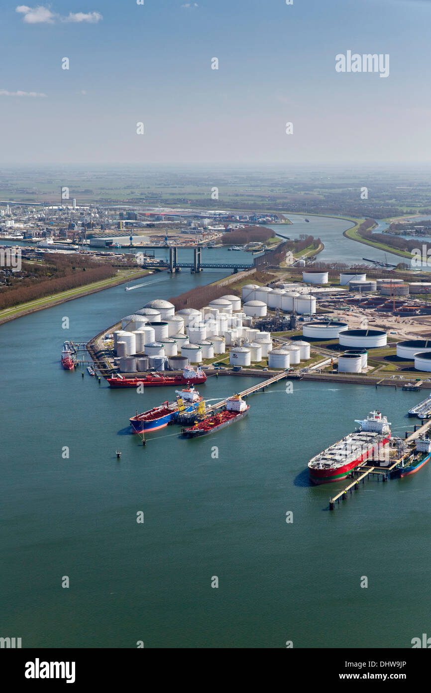 Netherlands, Rotterdam, Port, Harbour. Oil storage. Aerial Stock Photo ...