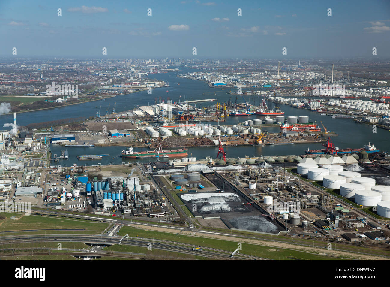 Netherlands, Rotterdam, Port, Harbour. Oil storage. Aerial Stock Photo ...