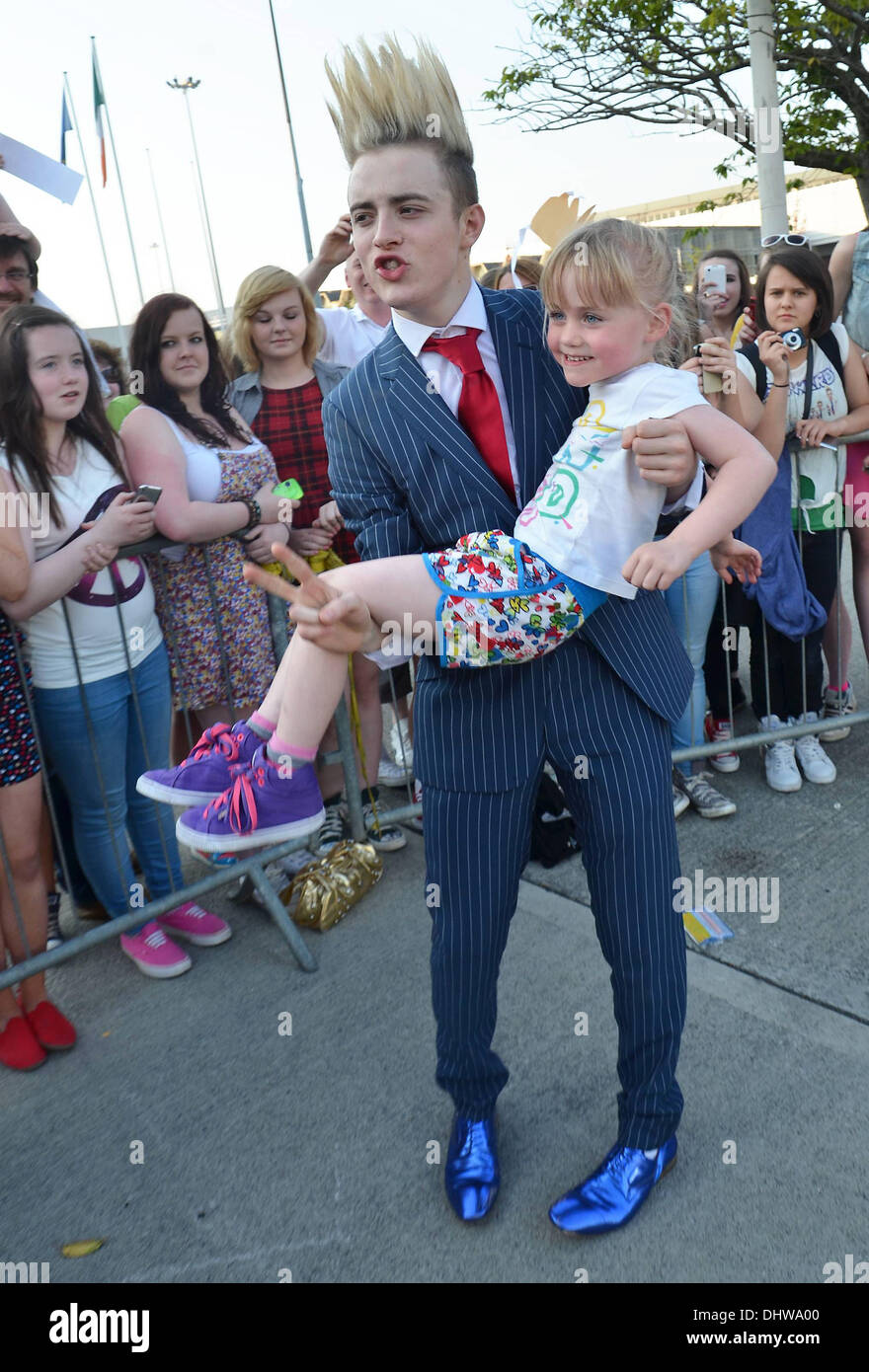 John Grimes and Edward Grimes, aka Jedward with fan Amelia Landers as ...