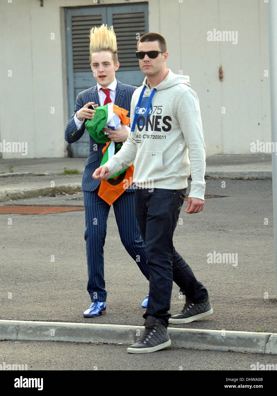 John Grimes and Edward Grimes, aka Jedward with manager Liam McKenna as ...