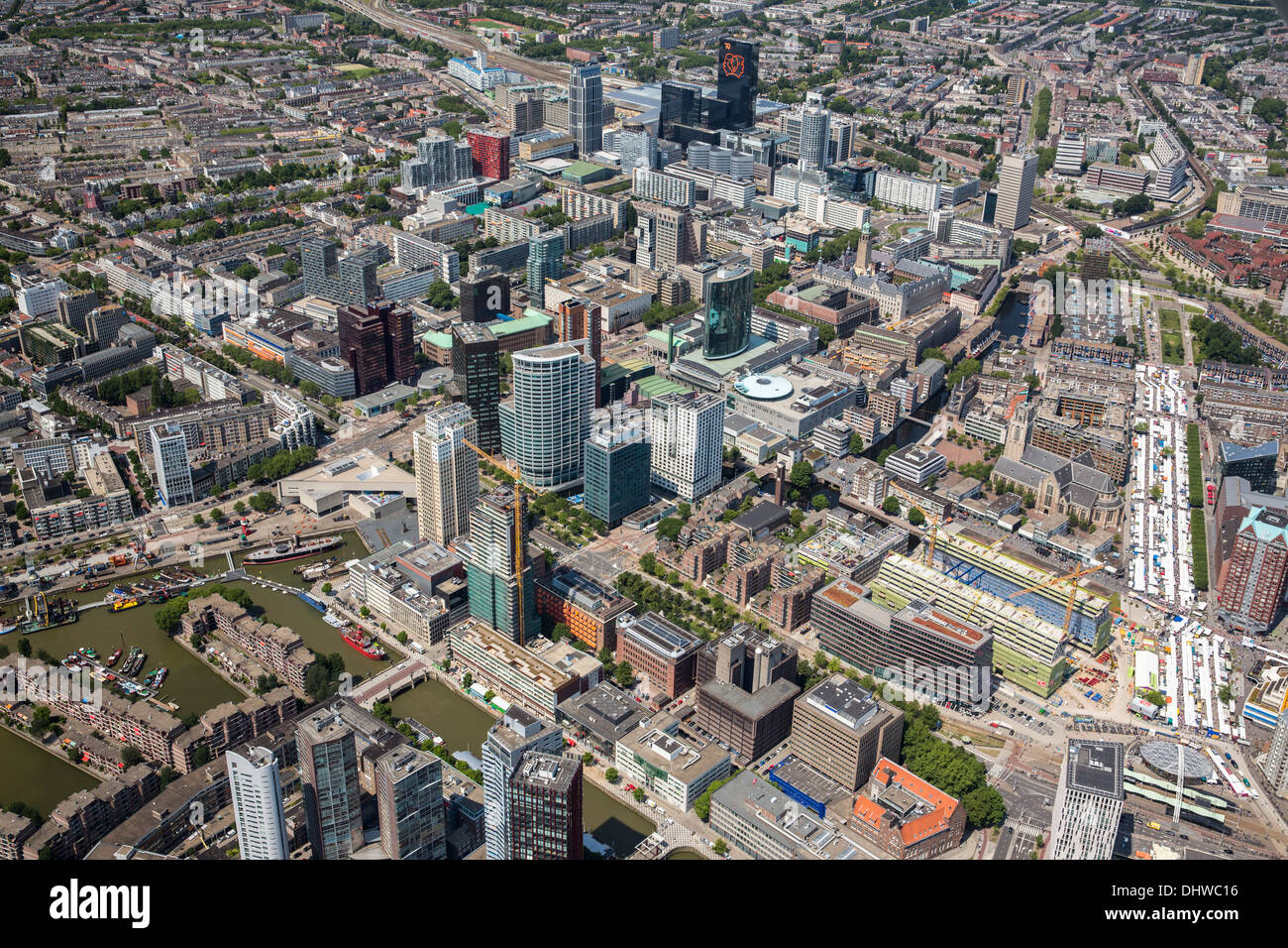 Netherlands, Rotterdam, City center and World Trade Center. Aerial ...