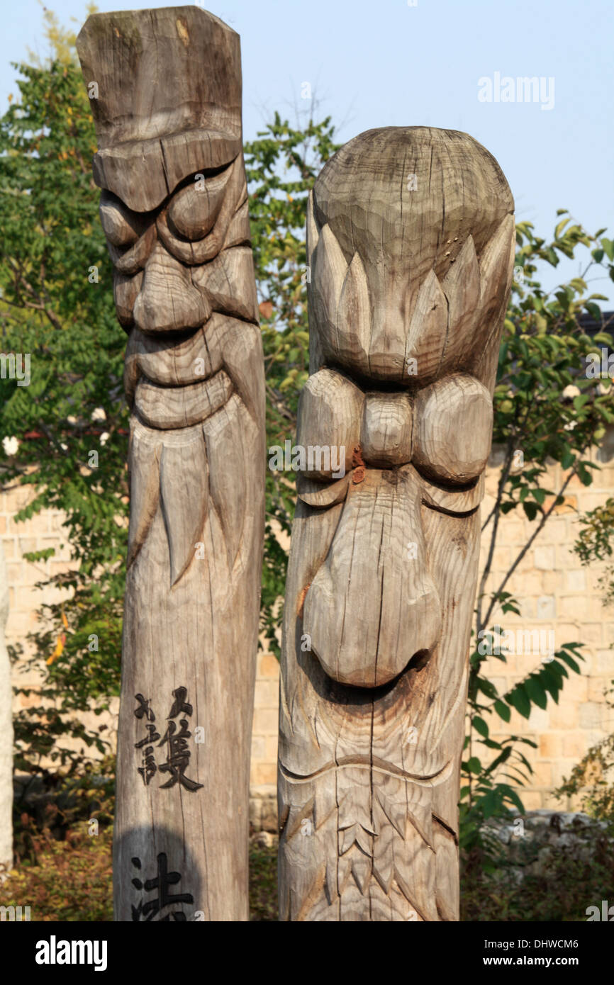 South Korea, Seoul, National Folk Museum, wooden statues Stock Photo ...