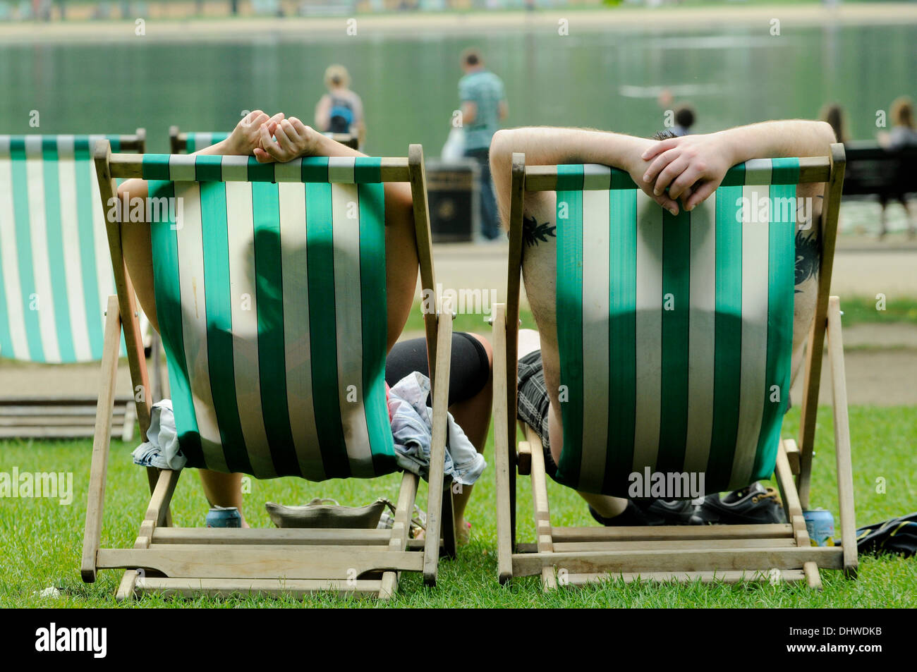 Two men enjoying the hot weather in Hyde Park London, England - 29.05. ...