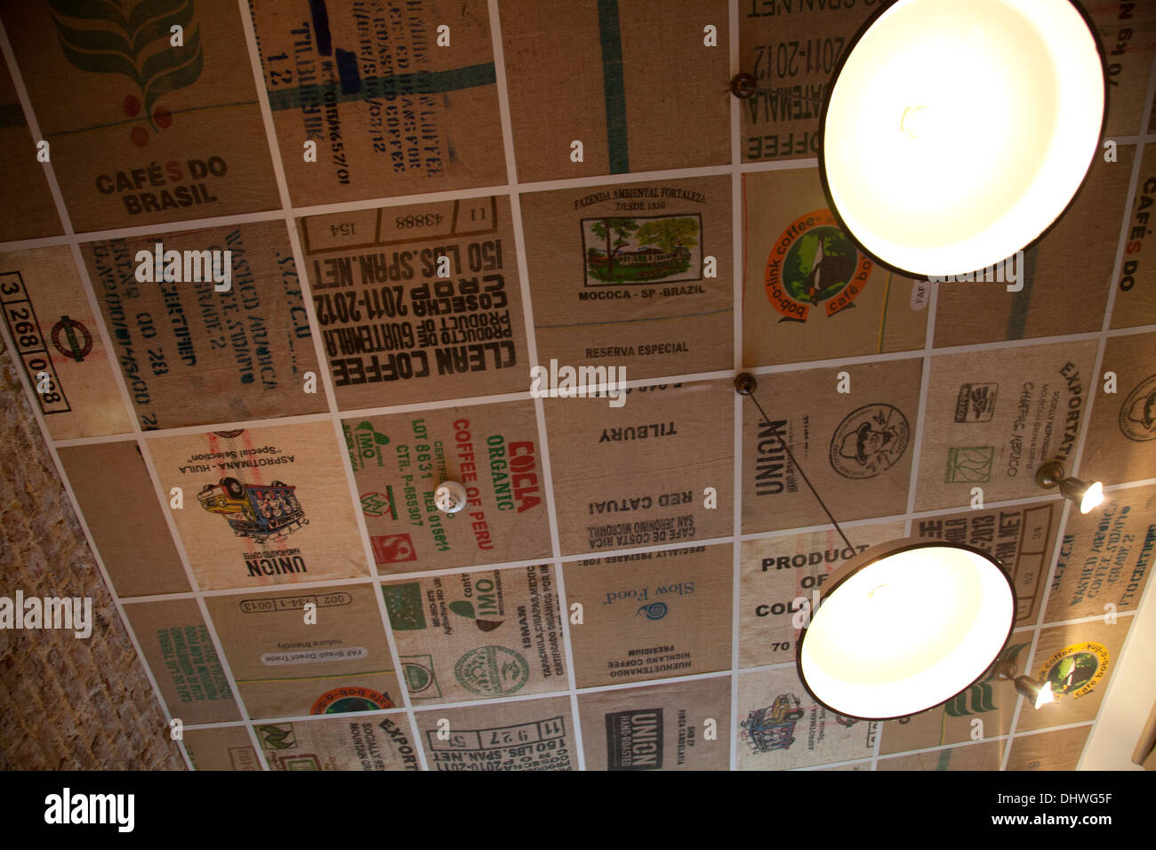 Coffee Bean Sacks Applied as Ceiling Surface at Brickwood Cafe in ...