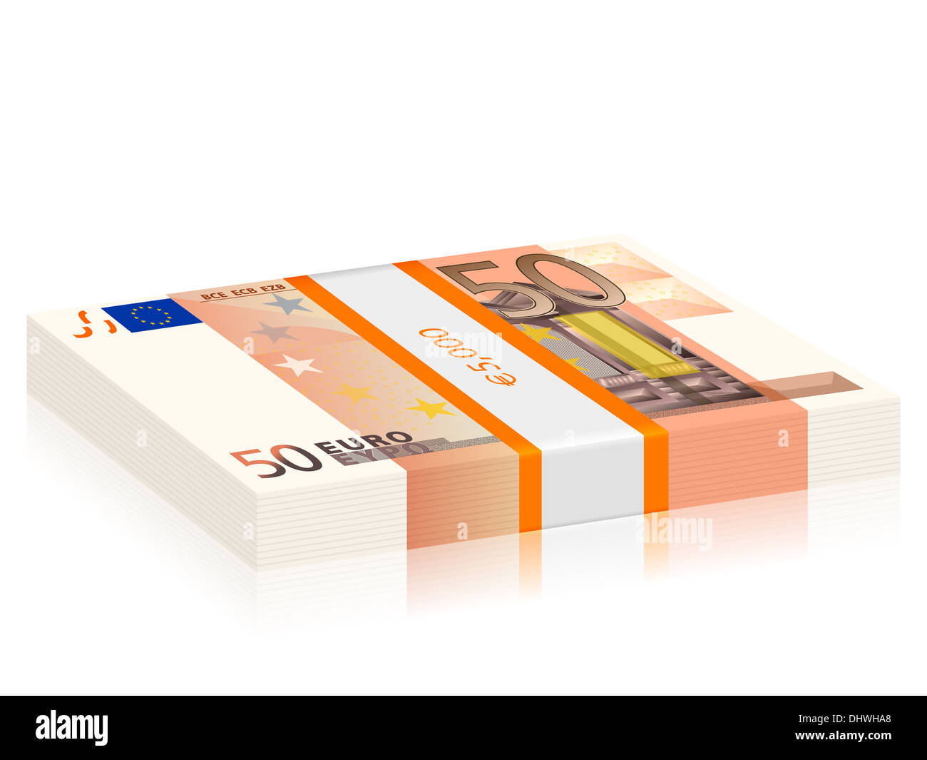 Fifty euro banknotes stack on a white background. Vector illustration ...