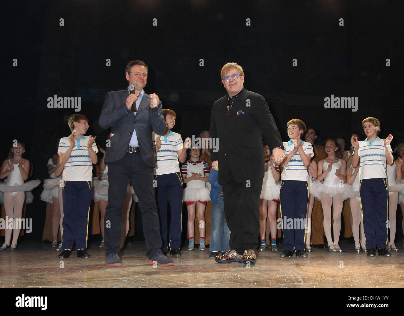 Sir Elton John, Lee Hall on stage with the cast of "Billy Elliot The ...