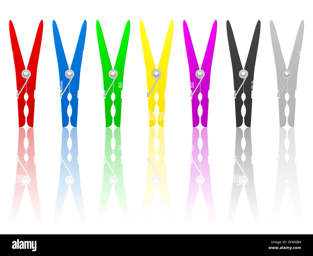 Clothes pin set on a white background Stock Photo - Alamy