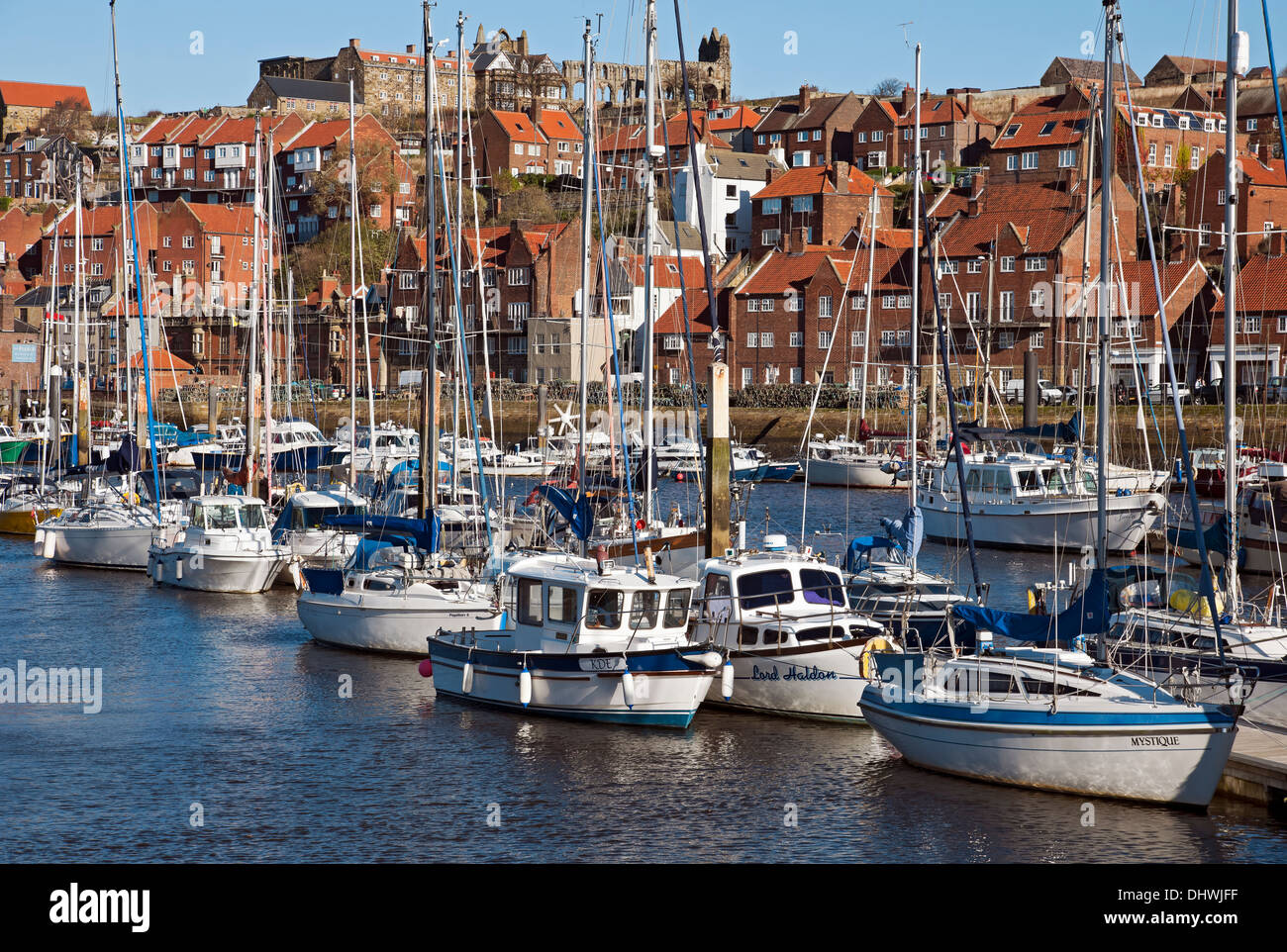 Sailing boat yacht Boats yachts in the marina Whitby Harbour seaside ...