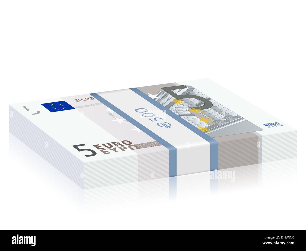 Five euro banknotes stack on a white background. Vector illustration ...