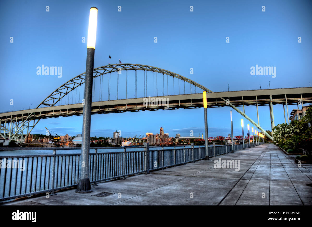 Steel Bridge Portland Oregon night shot walkway Stock Photo - Alamy