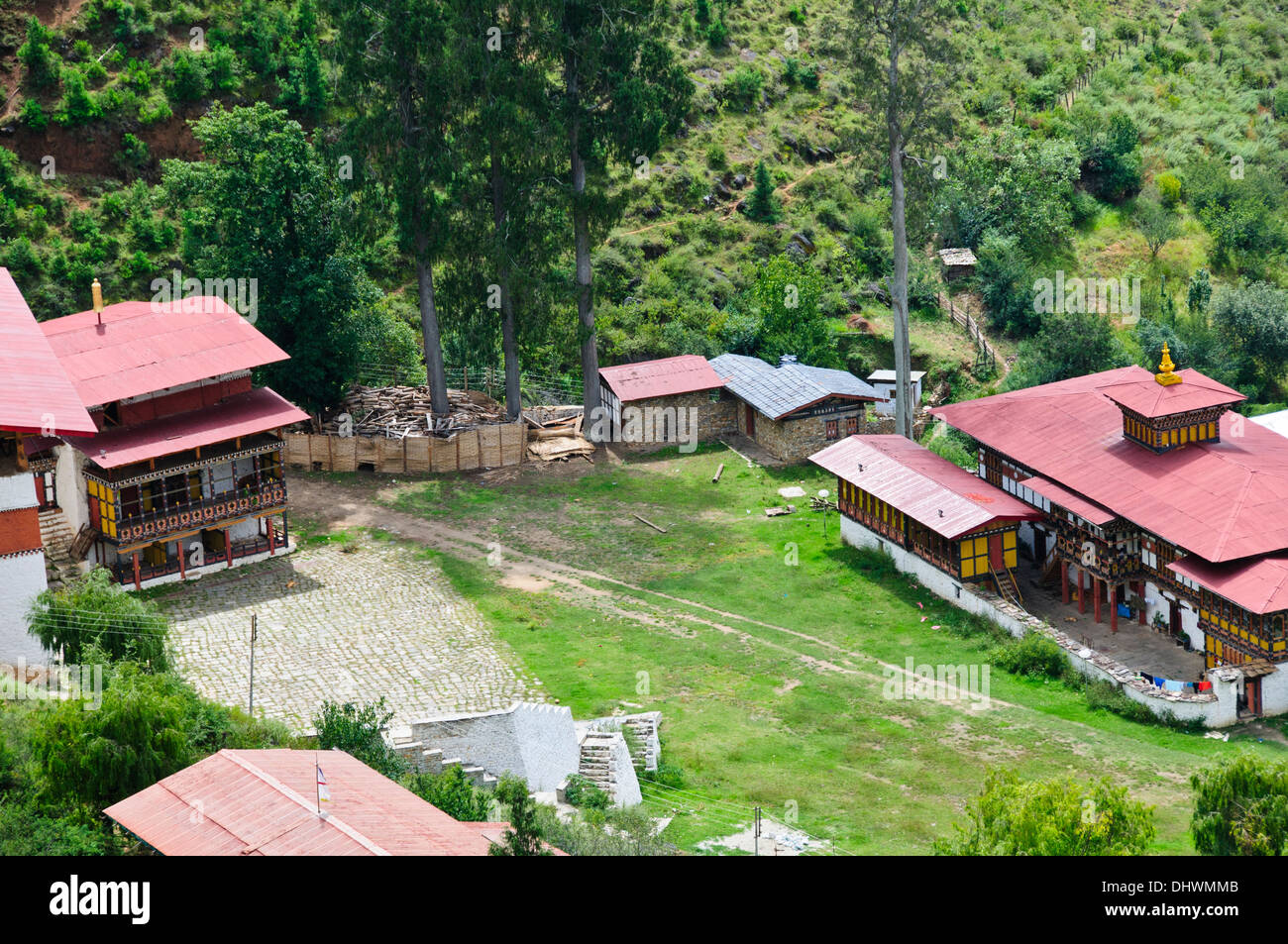 Paro,main street,traditional architecture,richly decorated buildings ...
