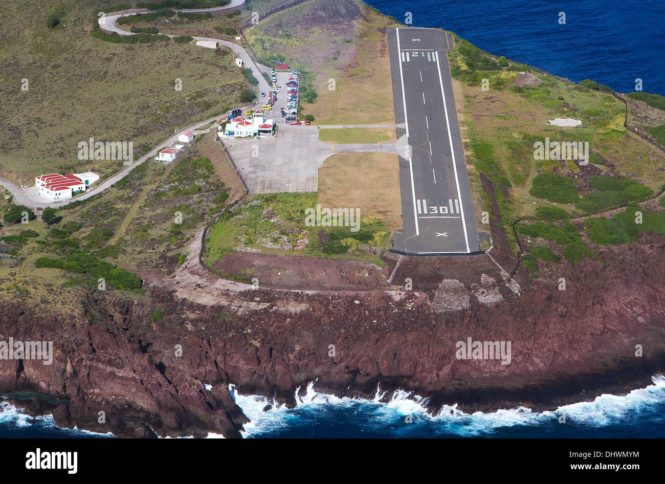 Saba, Caribbean. 14th November 2013. Aerial view of the airport as ...