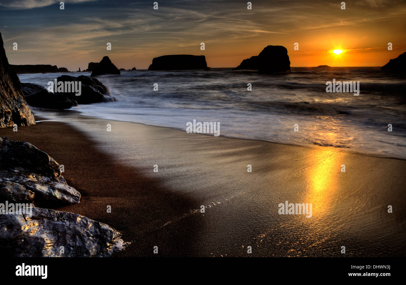 Sunset Bandon Oregon beautiful rock formations USA Stock Photo - Alamy