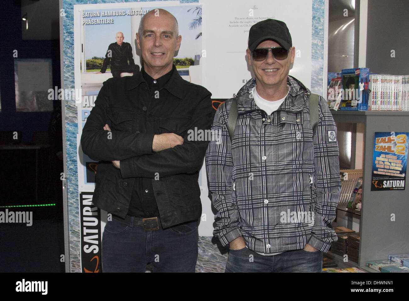 Pet Shop Boys posing for photos at Saturn. Where: Hamburg, Germany When ...