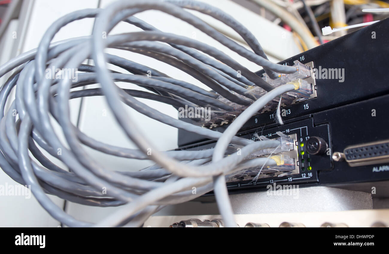 network cables connected to switches, shallow depth of field Macro ...