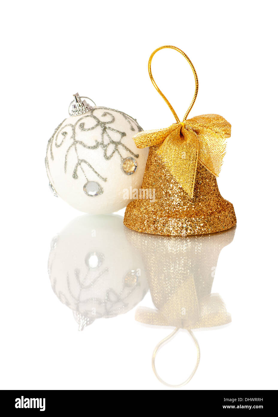 Christmas decoration on white background with reflection Stock Photo ...