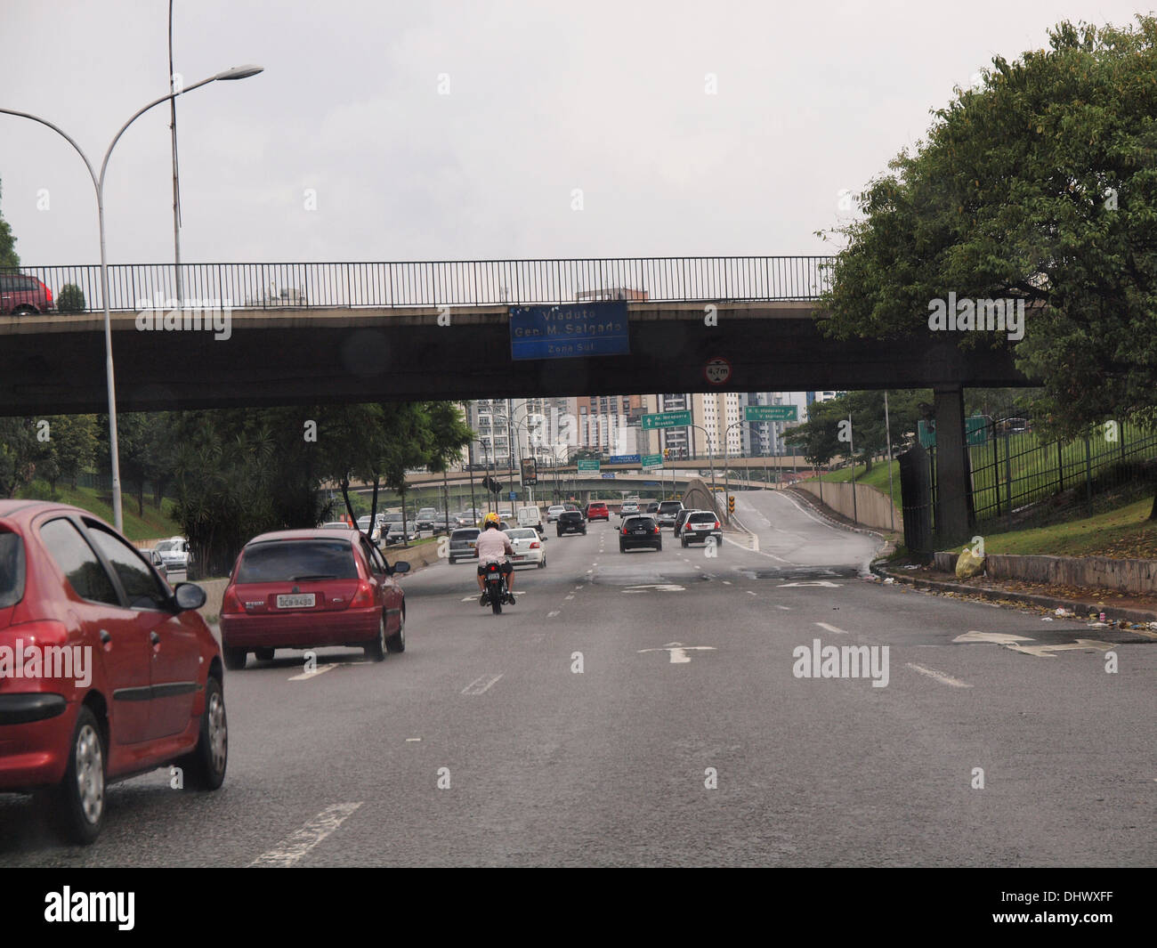 Traffic on a highway through the city of Sao Paulo in Brazil Stock ...