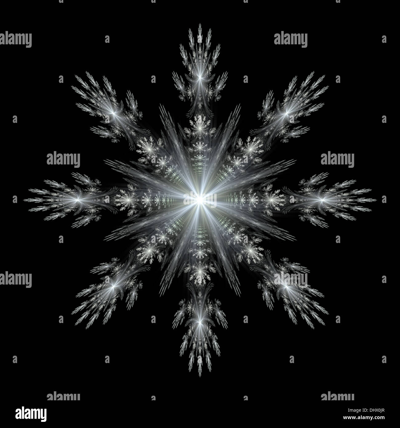 Fractal - snowflake in gray and white colors on black background Stock ...