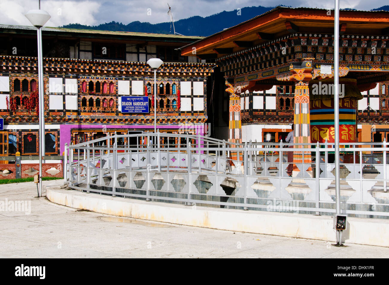 Paro,main street,traditional architecture,richly decorated buildings ...