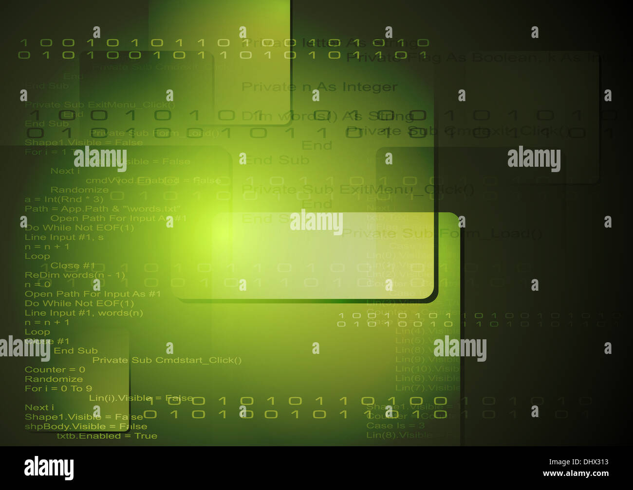 Dark green technology background with binary program code. Vector ...