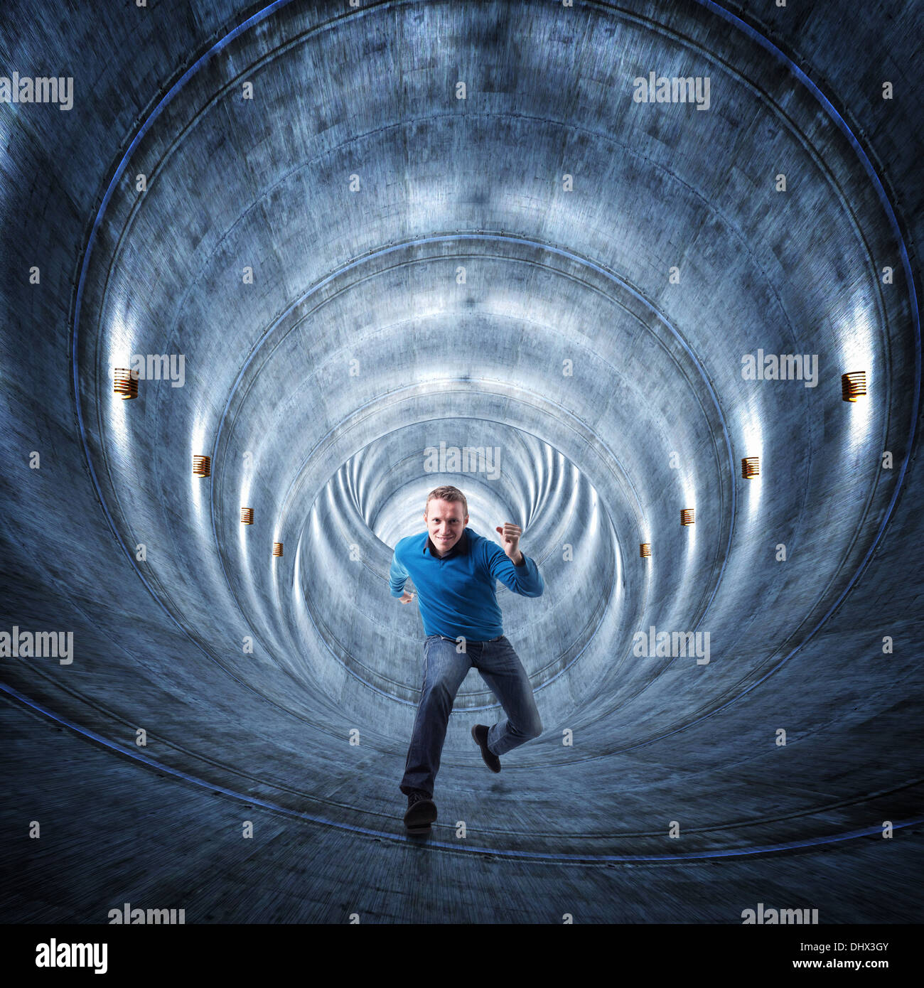 3d image of concrete tunnel and running man Stock Photo - Alamy