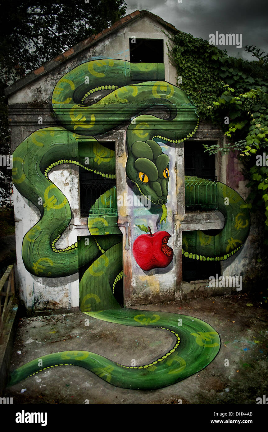 A giant mural depicting the serpentine temptation sprawled across a ...