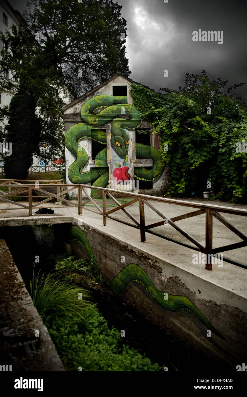 A giant mural depicting the serpentine temptation sprawled across a ...