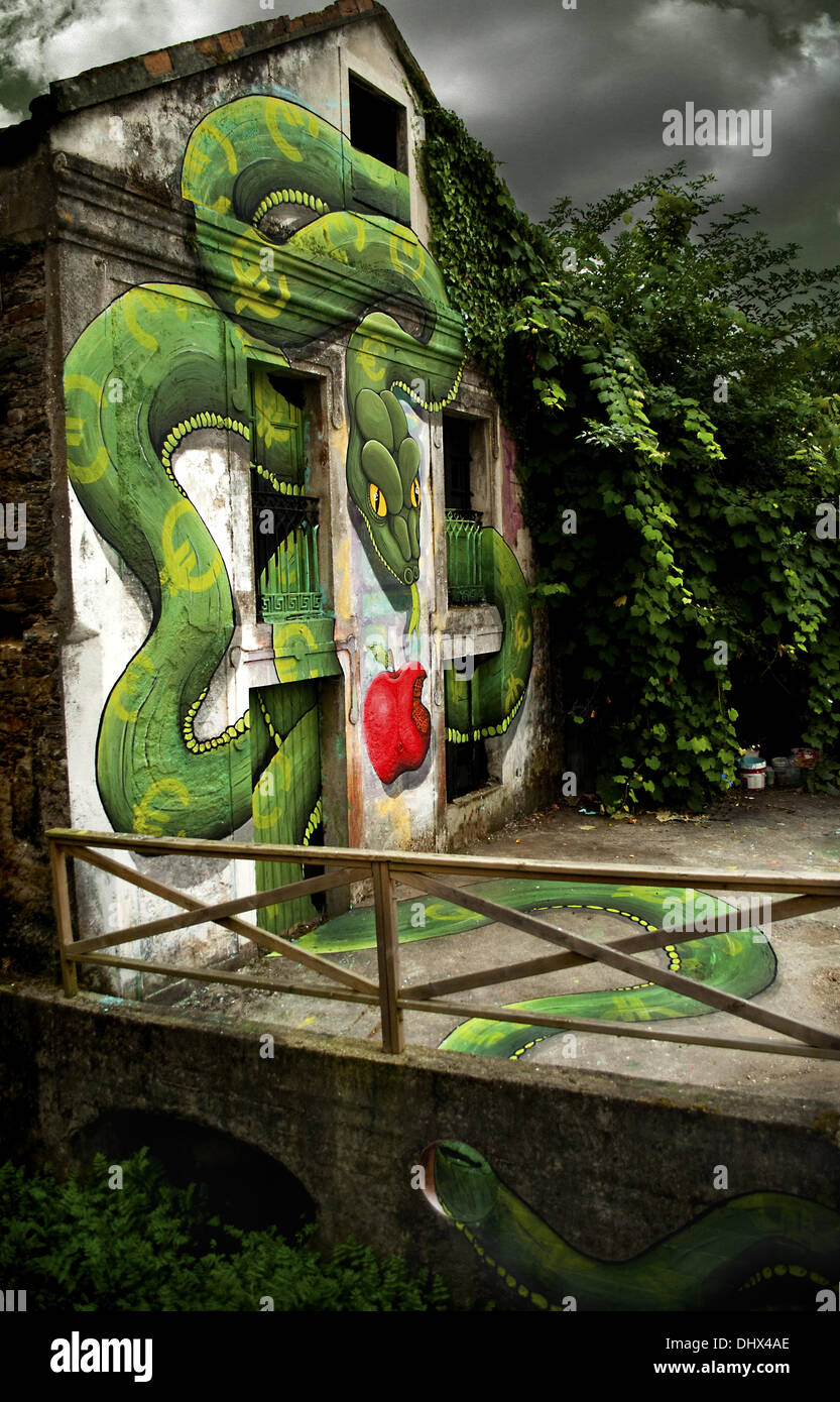 A giant mural depicting the serpentine temptation sprawled across a ...
