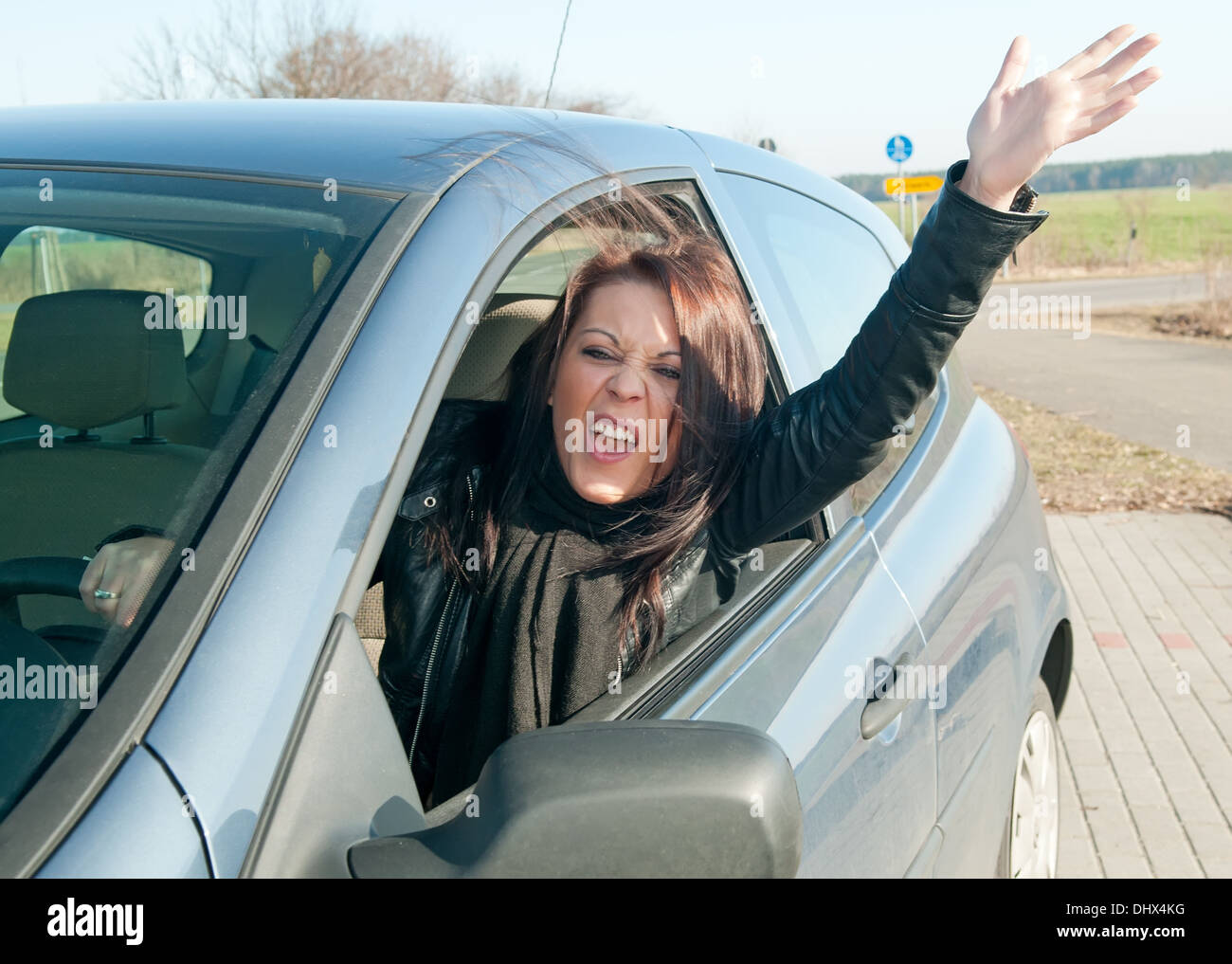 woman screaming in the car Stock Photo - Alamy