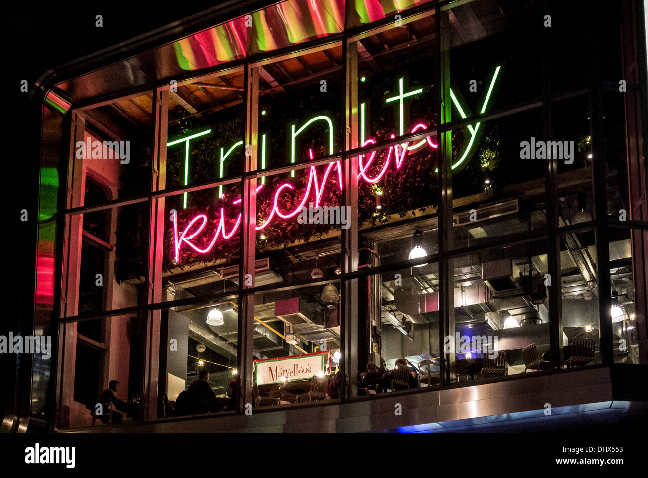 Trinity Kitchen neon sign, Trinity Shopping Centre, Leeds, UK Stock ...