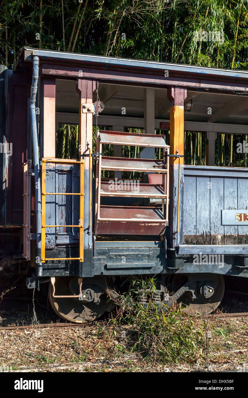 Steps of open passenger railroad car used for Smoky Mountain tours on ...