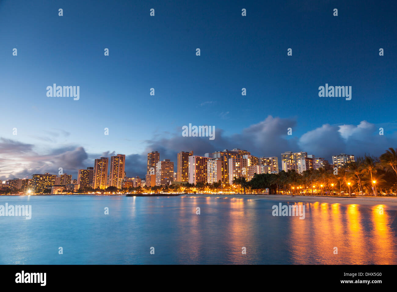 USA, Hawaii, Oahu, Honolulu, Waikiki Beach and Honolulu Skyline Stock ...