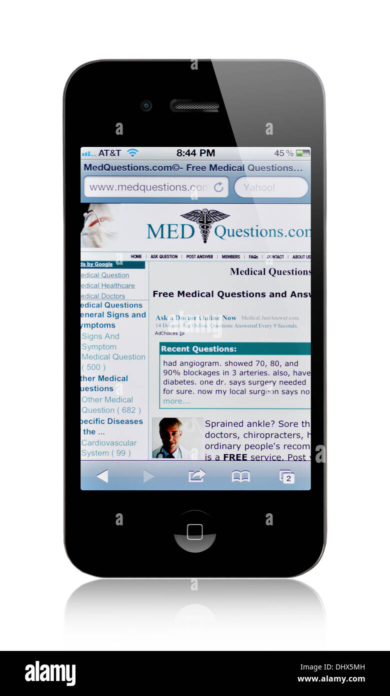 iPhone screen showing MedQuestions, doctors' recommendations website ...