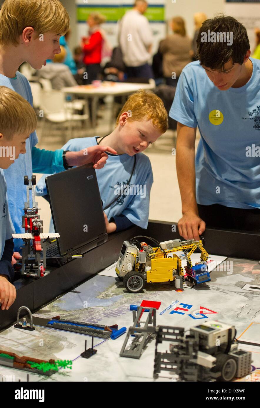 Eberswalde, Germany. 15th Nov, 2013. Pupils take part in the robot ...