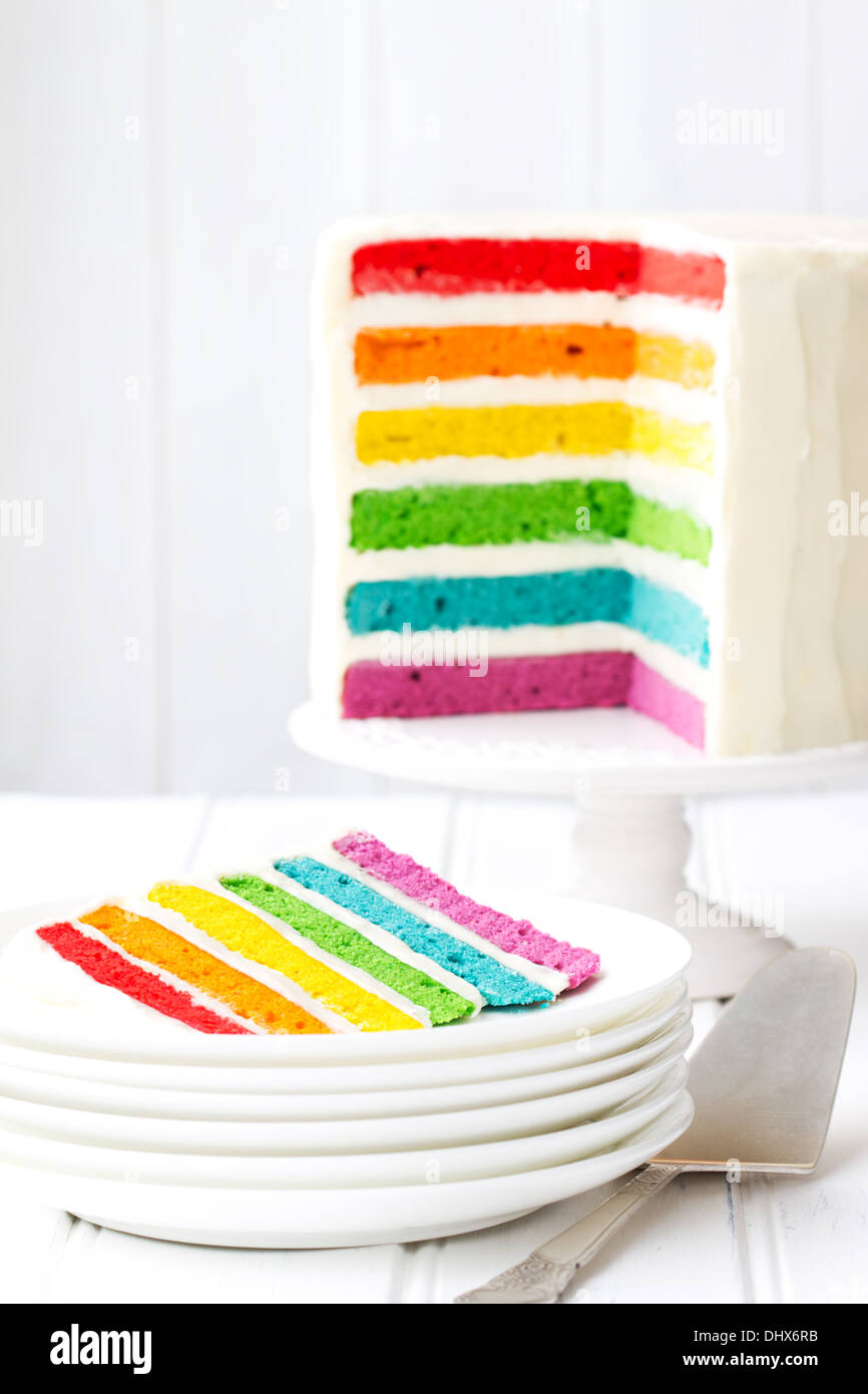 Brightly colored rainbow layer cake Stock Photo - Alamy