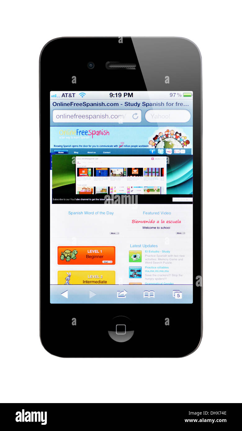 iPhone screen showing website for learning Spanish language Stock Photo ...