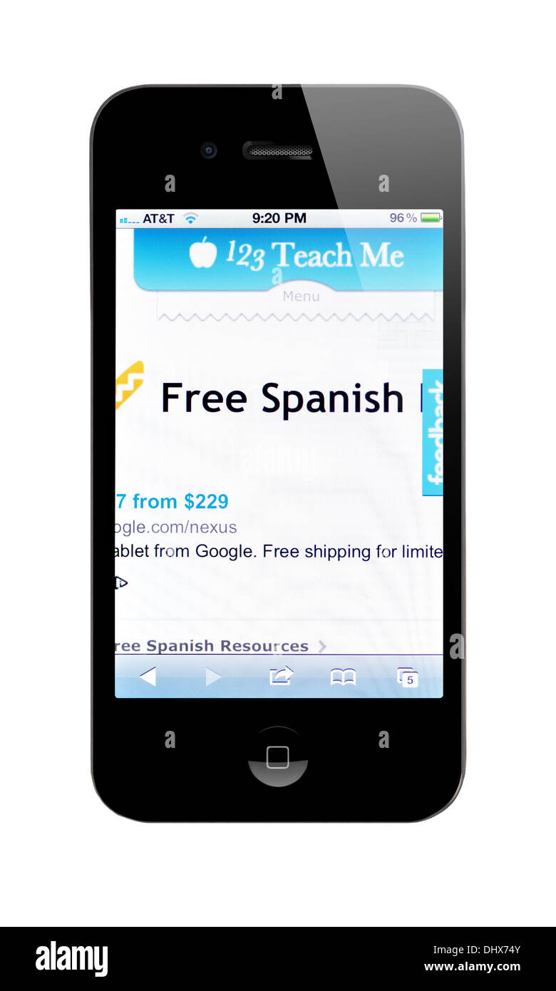 iPhone screen showing website for learning Spanish language Stock Photo ...