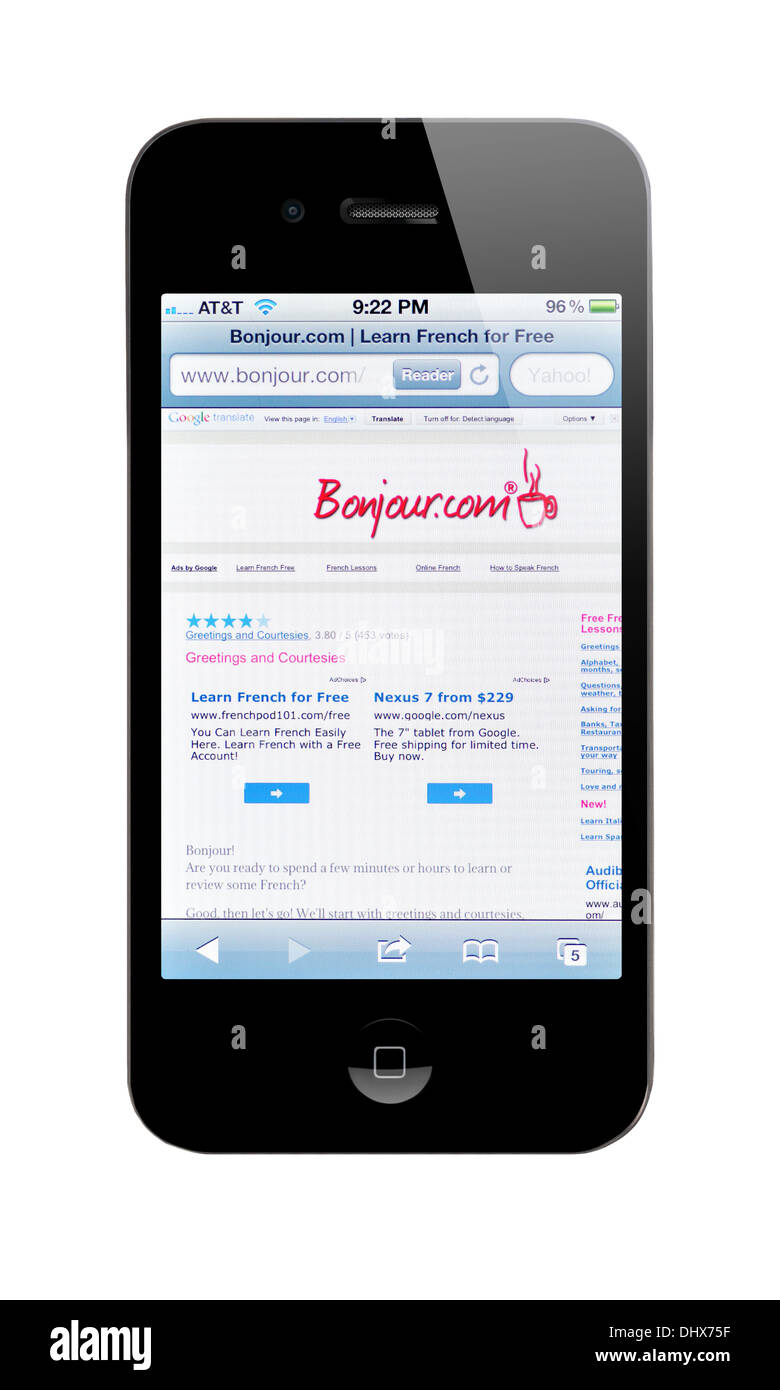 iPhone screen showing website for learning French language Stock Photo ...