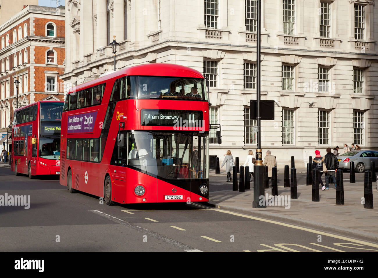 New Routemaster bus, London , front angle, in Whitehall Stock Photo - Alamy