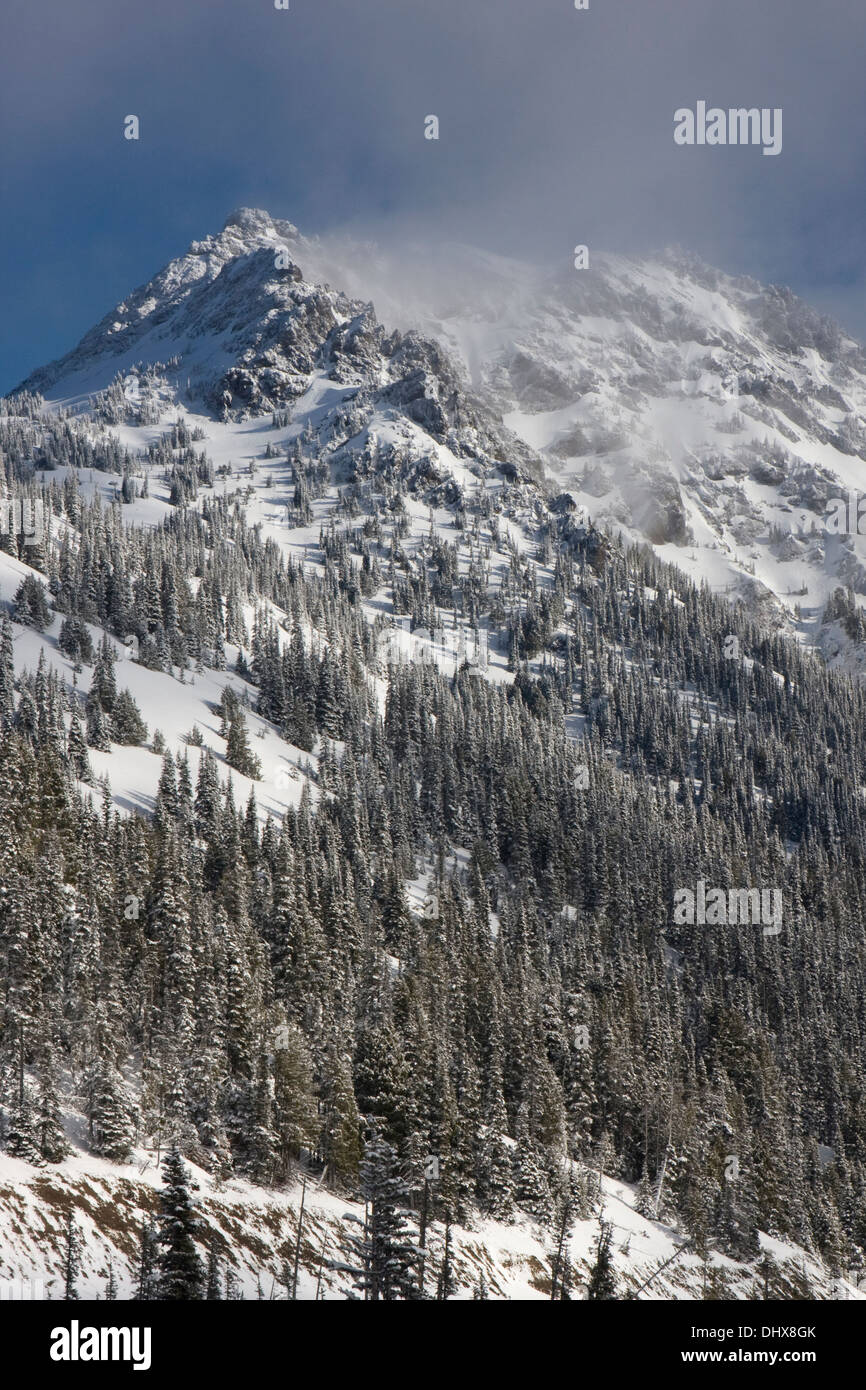 Clouds rise to unveil a snow-cloaked Mount Angeles in winter, Olympic ...