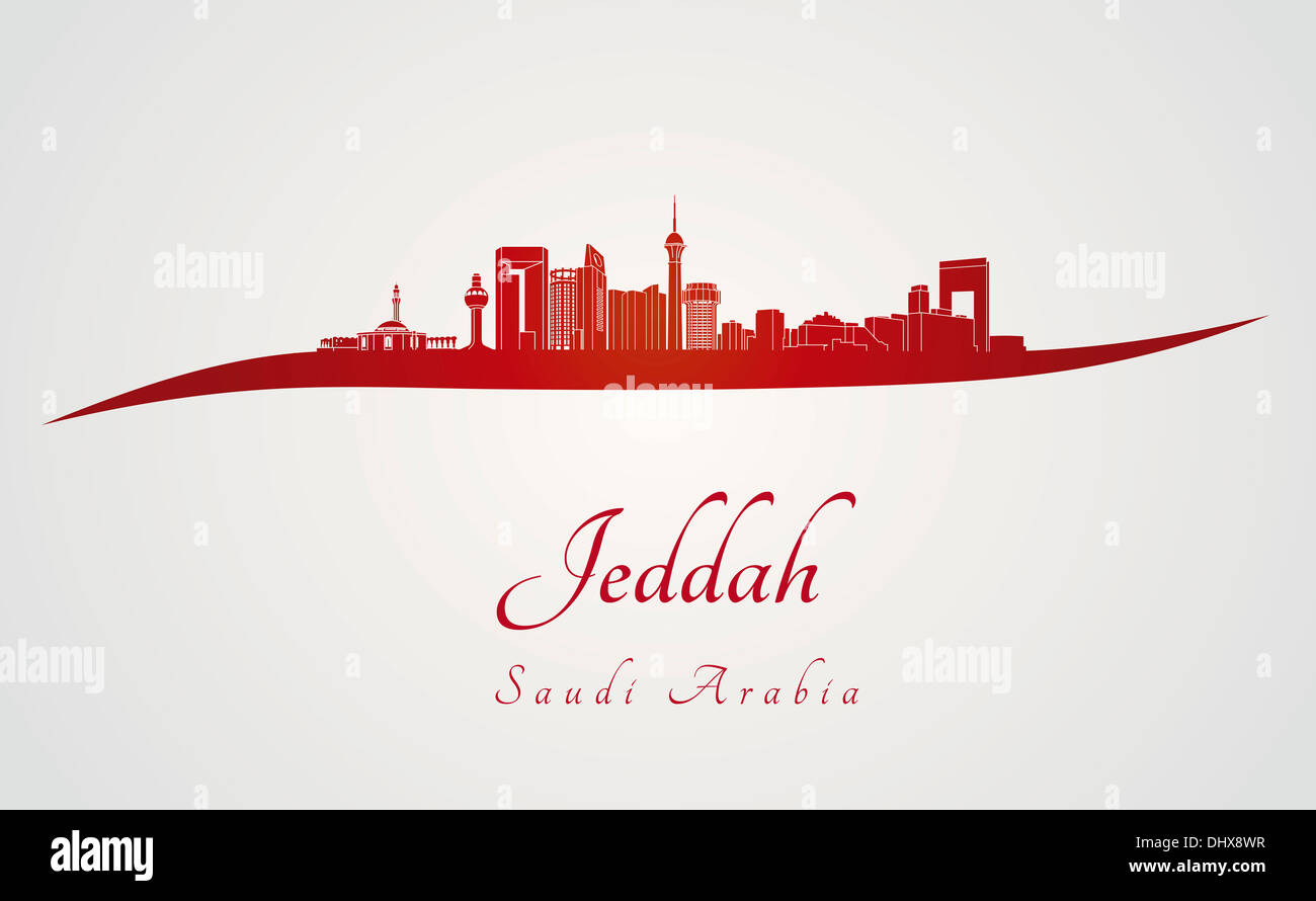 Jeddah skyline in red and gray background Stock Photo - Alamy