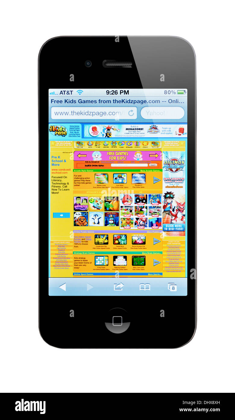 iPhone screen showing The Kids Page games website Stock Photo - Alamy