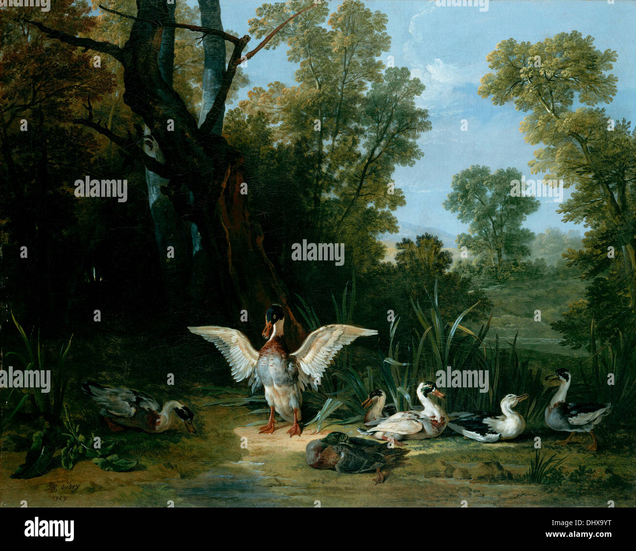 Ducks Resting in Sunshine - by Jean-Baptiste Oudry, 1753 Stock Photo ...